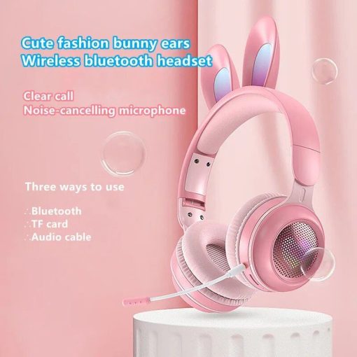 LED Bluetooth Rabbit Ear Headphones with Noise-Reduction Mic & TF Card ...